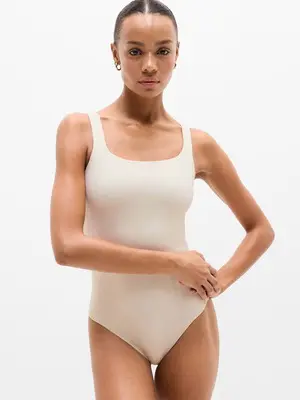Athleta Bodymove Square Neck Bodysuit - Bone