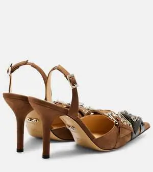 Mach & Mach Buckle Belt 95 Suede Slingback Pumps