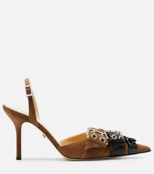 Mach & Mach Buckle Belt 95 Suede Slingback Pumps