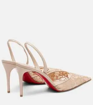 CHRISTIAN LOUBOUTIN Lace Slingback Pumps - Beige