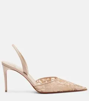 CHRISTIAN LOUBOUTIN Lace Slingback Pumps - Beige