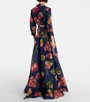Carolina Herrera Floral Gazar Gown - Blue
