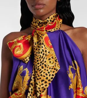 Versace Bow-detail Printed Silk Satin Top - Multicoloured