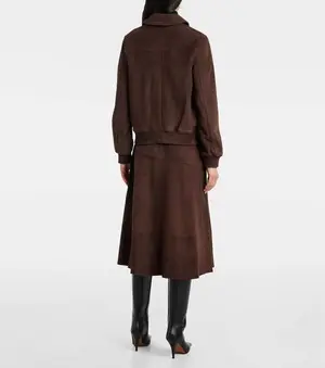 YVES SALOMON Suede Bomber Jacket - Brown