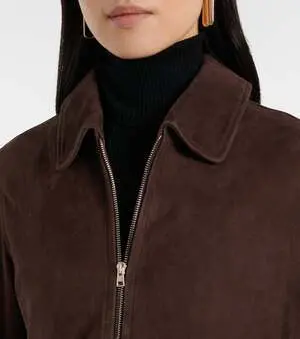 YVES SALOMON Suede Bomber Jacket - Brown