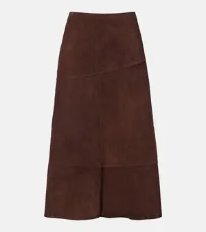 YVES SALOMON Suede Midi Skirt - Brown