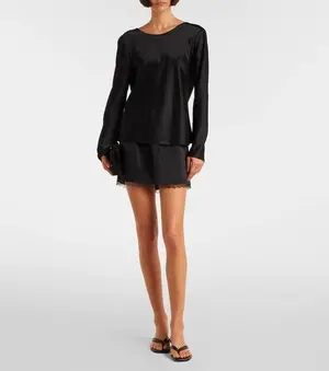 LESET Barb Lace-trimmed Satin Miniskirt