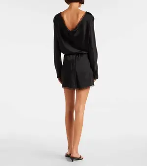 LESET Barb Lace-trimmed Satin Miniskirt