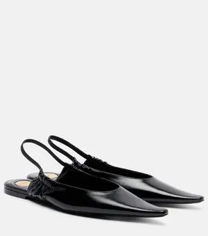Saint Laurent Leather Slingback Flats - Black