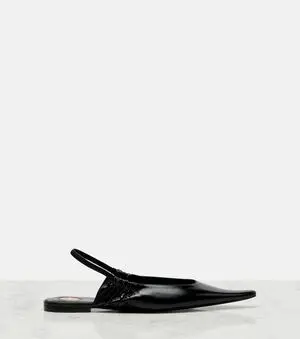 Saint Laurent Leather Slingback Flats - Black
