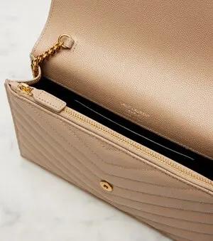 Saint Laurent Cassandre Matelassé Envelope Wallet On Chain - Beige