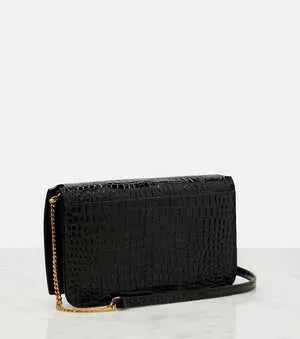 Saint Laurent Cassandre Mini Croc-effect Leather Phone Pouch - Black