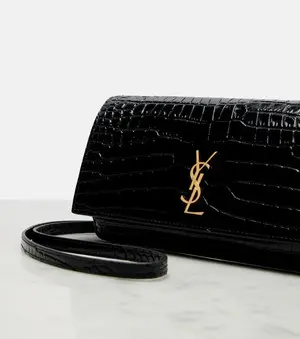 Saint Laurent Cassandre Mini Croc-effect Leather Phone Pouch - Black