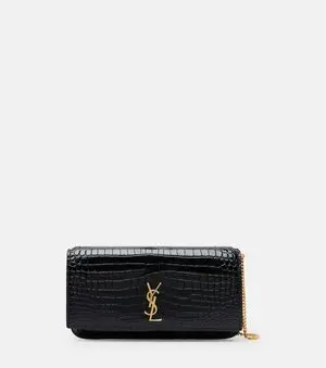 Saint Laurent Cassandre Mini Croc-effect Leather Phone Pouch - Black