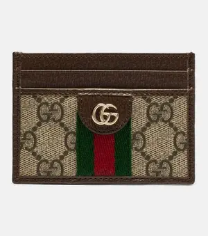 Gucci Ophidia Leather-trimmed Card Holder - Beige