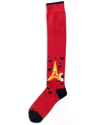 ALTO MILANO Patterned Jacquard Socks - Red