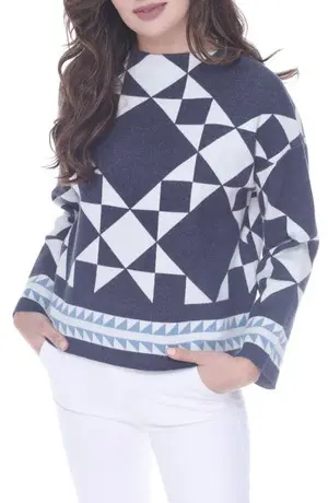 RAIN AND ROSE Geometric Pattern Relaxed Fit Sweater