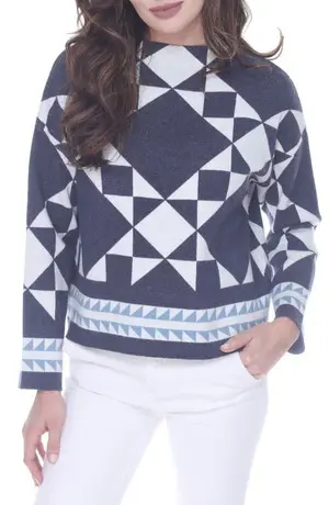 RAIN AND ROSE Geometric Pattern Relaxed Fit Sweater