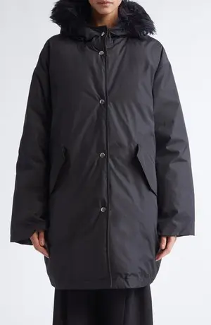 JIL SANDER Faux Fur Trim Goose Down Parka
