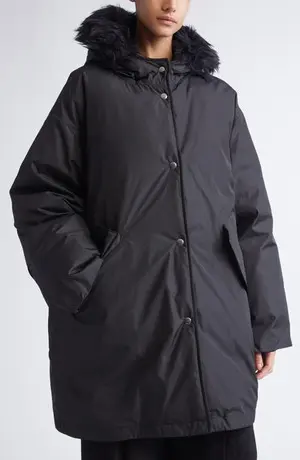 JIL SANDER Faux Fur Trim Goose Down Parka