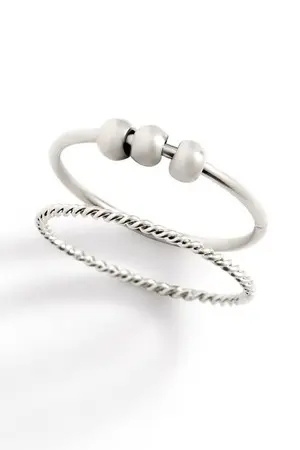 MINT & LILY Dainty Stackable Beaded Fidget Ring Set - Silver