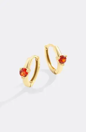 MINT & LILY Solitaire Birthstone Huggie Hoop Earrings In 18k Gold Plated Sterling Silver July Ruby