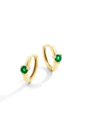 MINT & LILY Solitaire Birthstone Huggie Hoop Earrings - May Emerald
