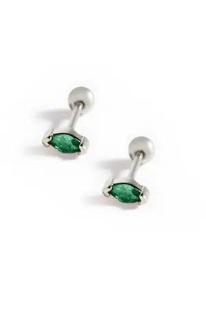 MINT & LILY Marquis Gemstone Sleeper Stud Earrings Silver /green