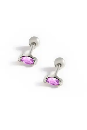 MINT & LILY Marquis Gemstone Sleeper Stud Earrings - Silver /pink