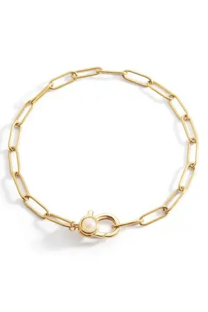 MINT & LILY Paperclip Chain Bracelet With Pearl - 18k Gold Plated