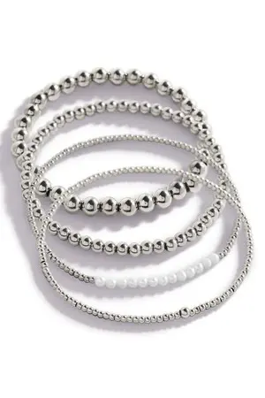 MINT & LILY Beaded Bracelet Stacking Set - Silver