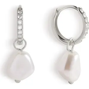 MINT & LILY Freshwater Pearl Drop Pavé Huggie Earrings - 925 Sterling Silver