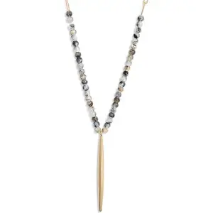 Nordstrom Beaded Bar Pendant Necklace - Grey- Gold