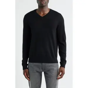 Nordstrom Merino Wool V-neck Sweater - Black Caviar