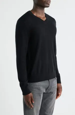 Nordstrom Merino Wool V-neck Sweater - Black Caviar