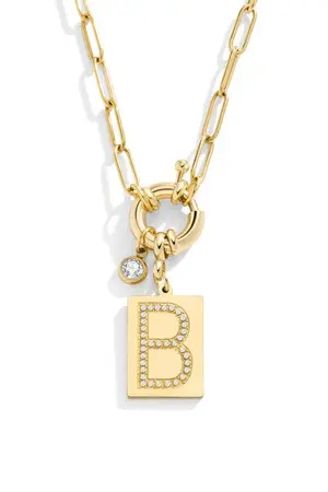 MINT & LILY Pave Initial Pendant Paperclip Chain Necklace Letter B