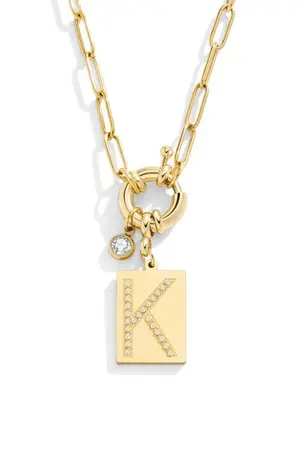 MINT & LILY Pave Initial Pendant Paperclip Chain Necklace - Letter K