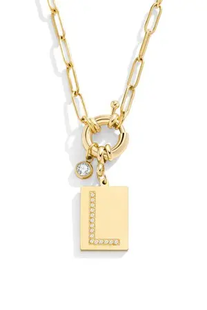 MINT & LILY Pave Initial Pendant Paperclip Chain Necklace - Letter L