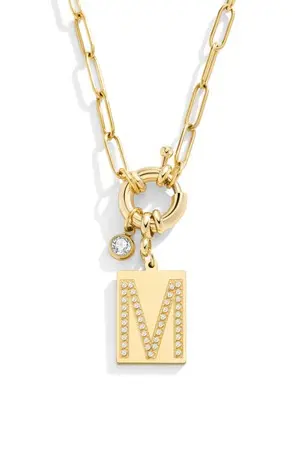 MINT & LILY Pave Initial Pendant Paperclip Chain Necklace Letter M