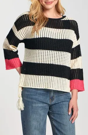 APNY Stripe Open Stitch Sweater - Black Multi