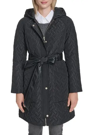 Cole Haan Belted Quilted Jacket - Black