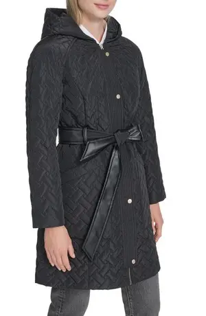 Cole Haan Belted Quilted Jacket - Black