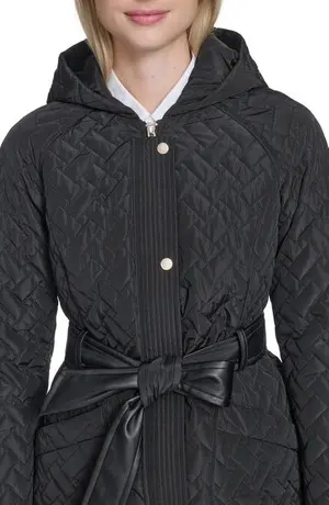 Cole Haan Belted Quilted Jacket - Black