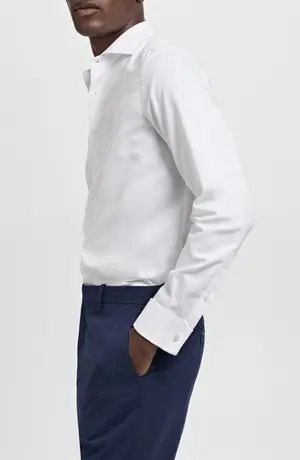 Mango Slim Fit Cotton Suit Button-up Shirt - White