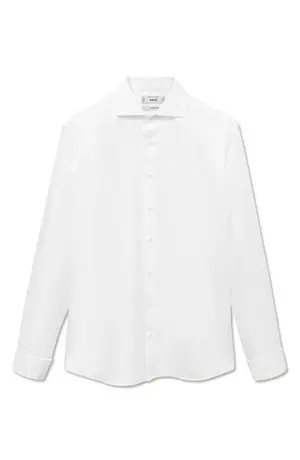 Mango Slim Fit Cotton Suit Button-up Shirt - White