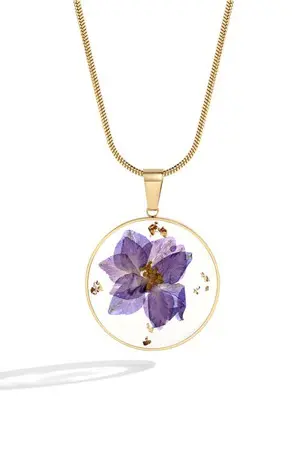 MINT & LILY Pressed Birth Flower Pendant Necklace - Goldone/june Rose