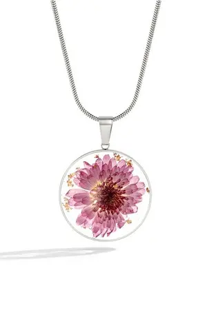 MINT & LILY Pressed Birth Flower Pendant Necklace - Silver /october Marigold