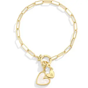 MINT & LILY Mother Of Pearl Heart Charm Bracelet - Letter V