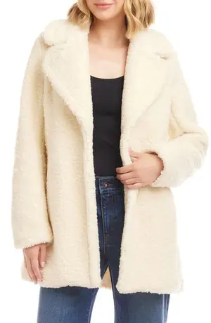 Karen Kane Faux Shearling Coat - Cream