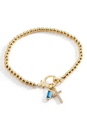 MINT & LILY Cross Charm Beaded Bracelet - December Blue Topaz